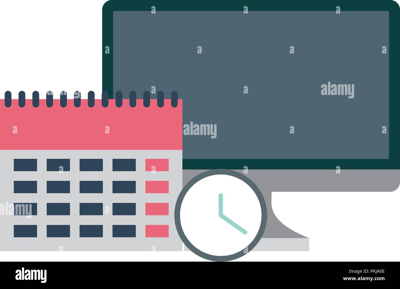 calendar reminder with monitor computer and clock vector illustration ...