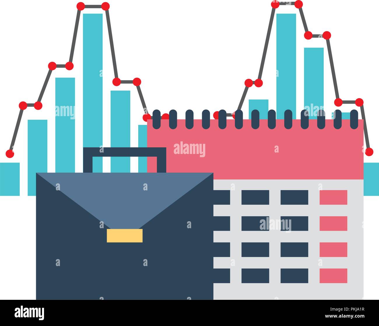 portfolio briefcase with calendar and graphical statistics vector ...