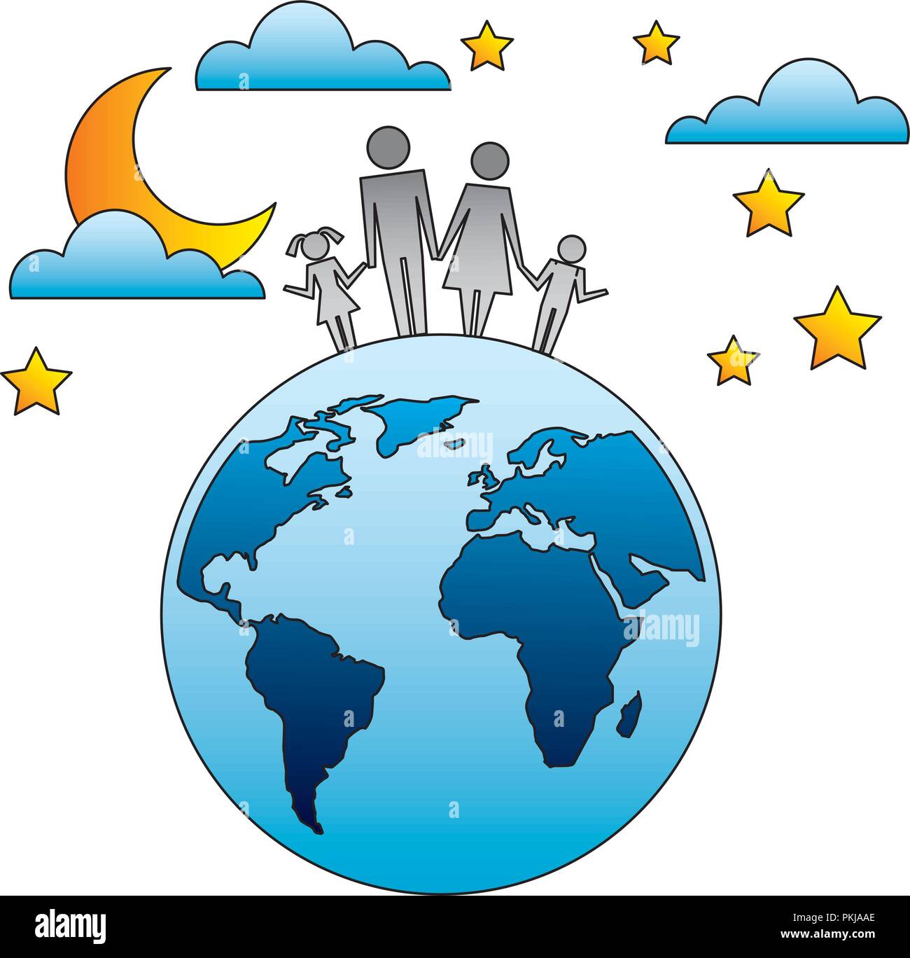 family in planet earth silhouette avatars vector illustration design ...
