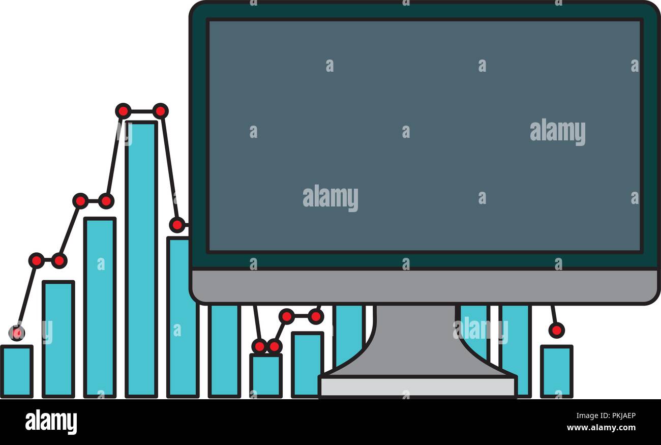 computer monitor with statistics graphical vector illustration design ...