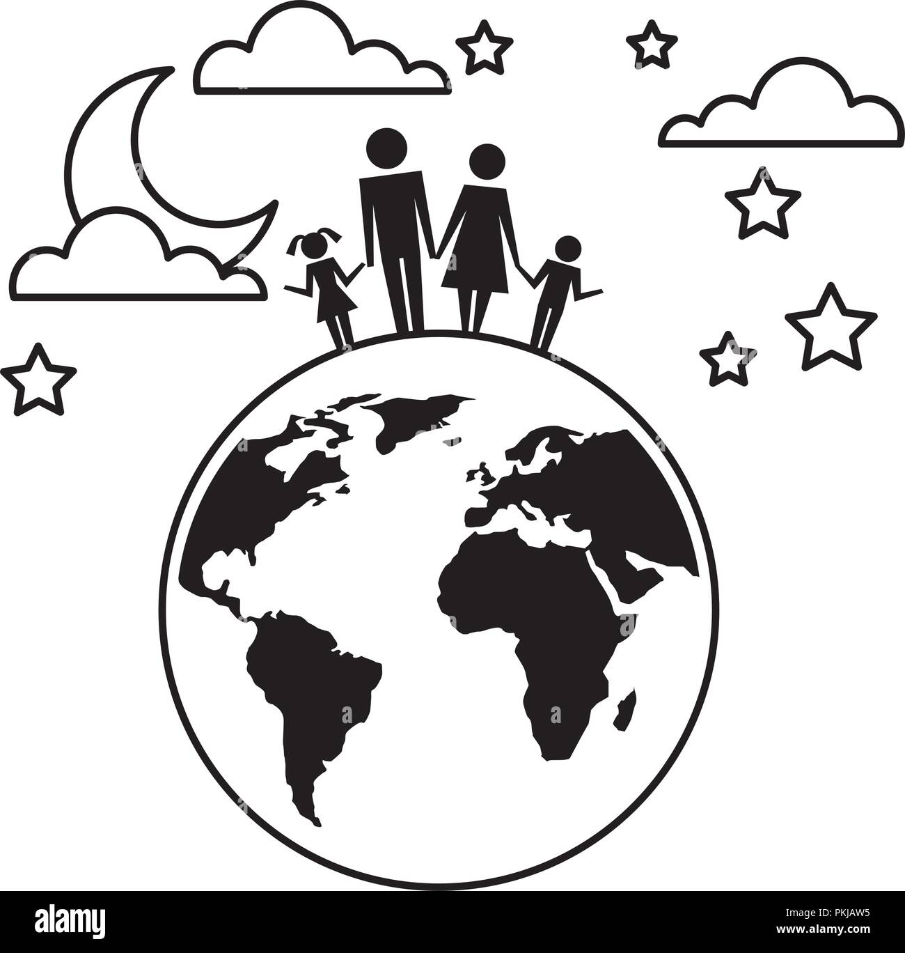 family in planet earth silhouette avatars vector illustration design ...