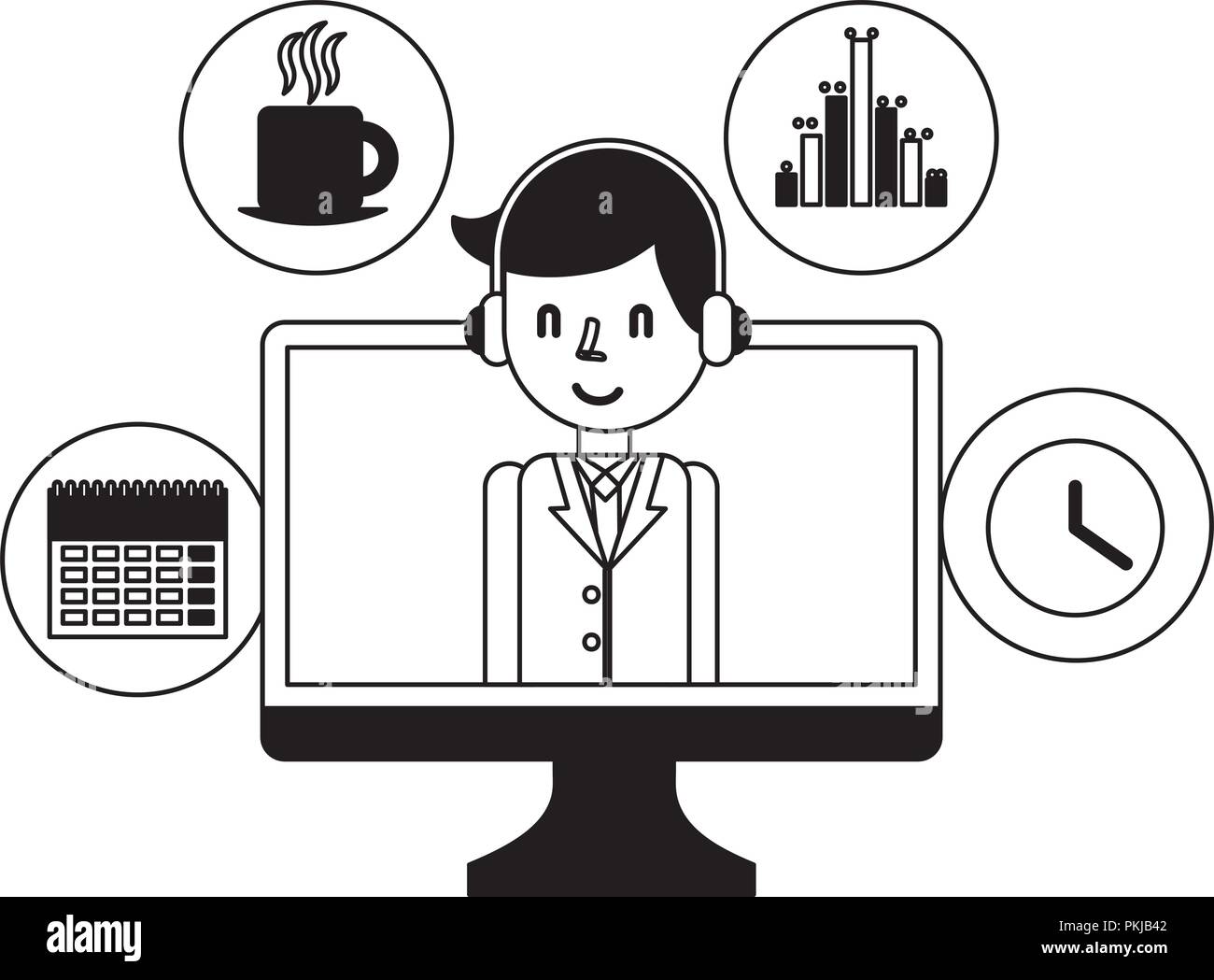 computer monitor with businessman and set icons vector illustration ...