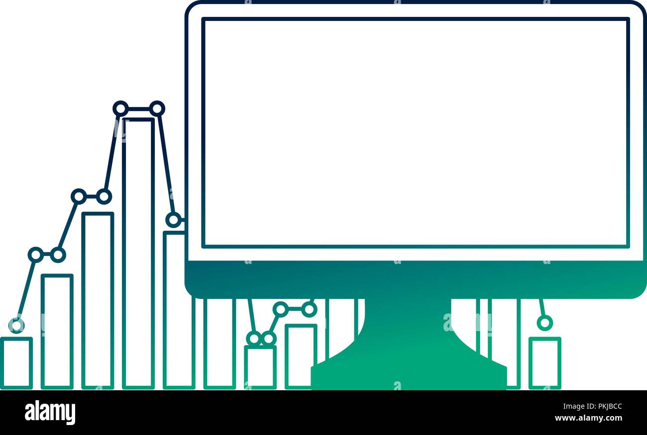computer monitor with statistics graphical vector illustration design ...