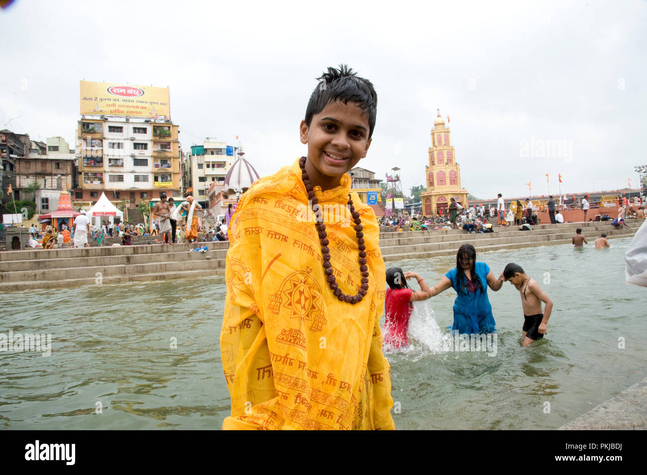 Hindu Child Sadhu after a holy dip at Panchavati ram kund in nashik ...