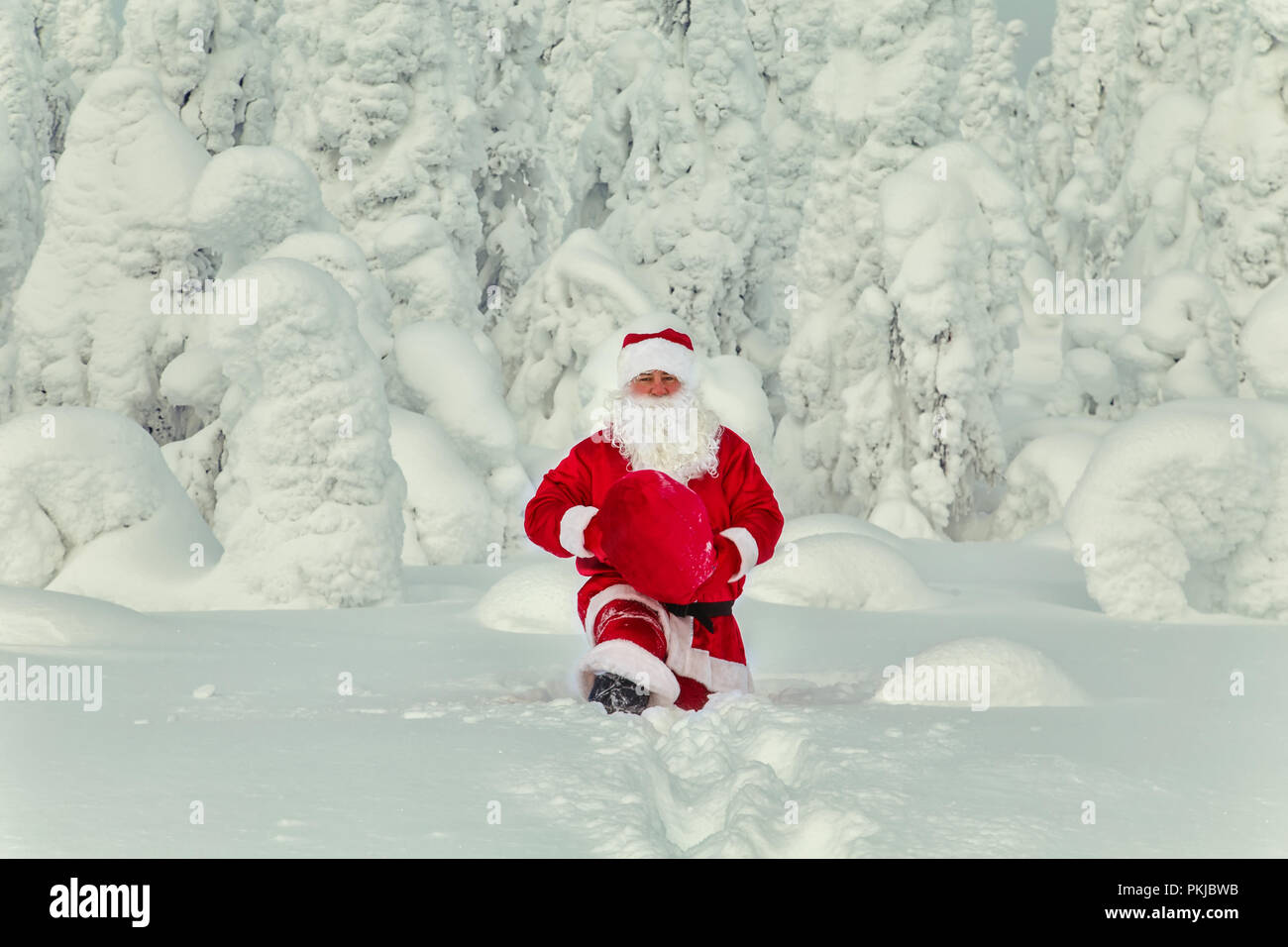 Authentic Santa Claus in Lapland. Magnificent snow-covered landscape ...
