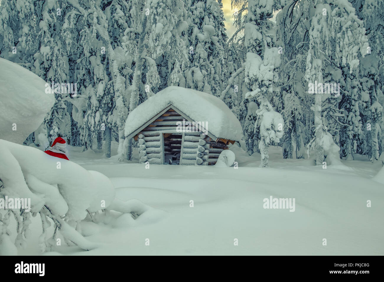 Authentic Santa Claus in Lapland. Magnificent snow-covered landscape ...