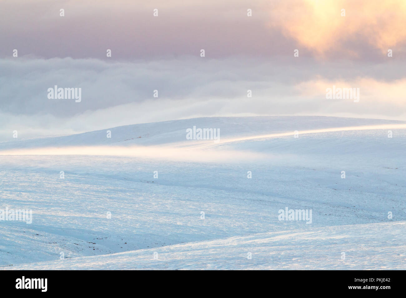 The view from Bleaklow towards Manchester and Glossop over snow covered ...