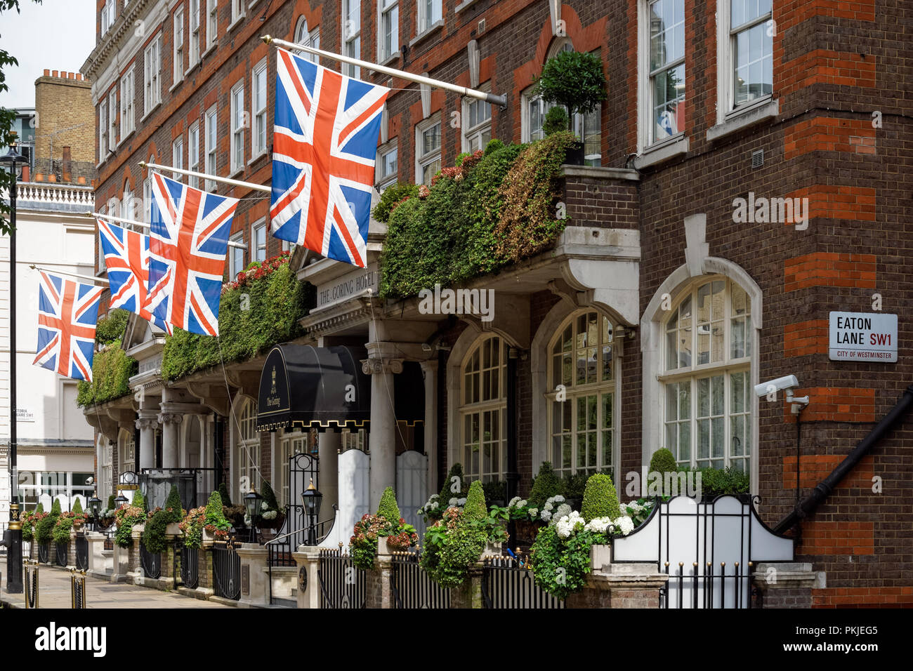 The Goring Hotel in Belgravia district, exterior, entrance, London ...