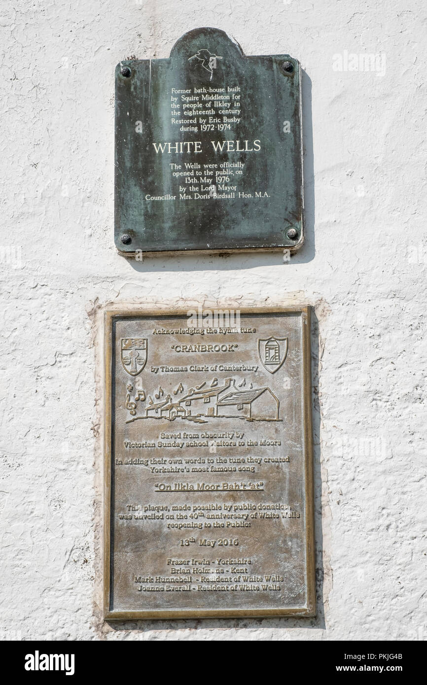 Signs outside White Wells Bathhouse on Ilkley Moor, West Yorkshire ...