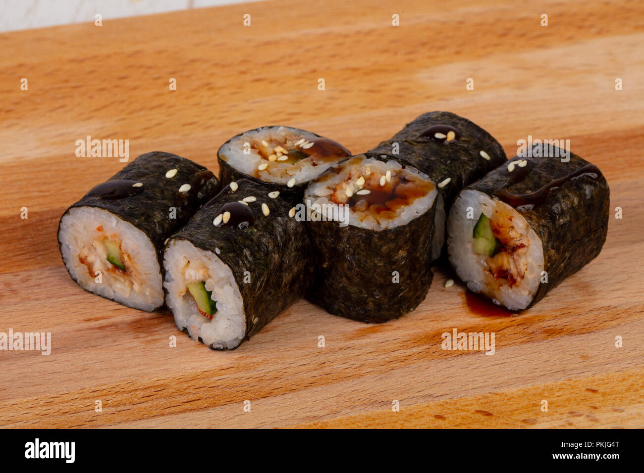 Roll Unagi Maki with eel Stock Photo - Alamy