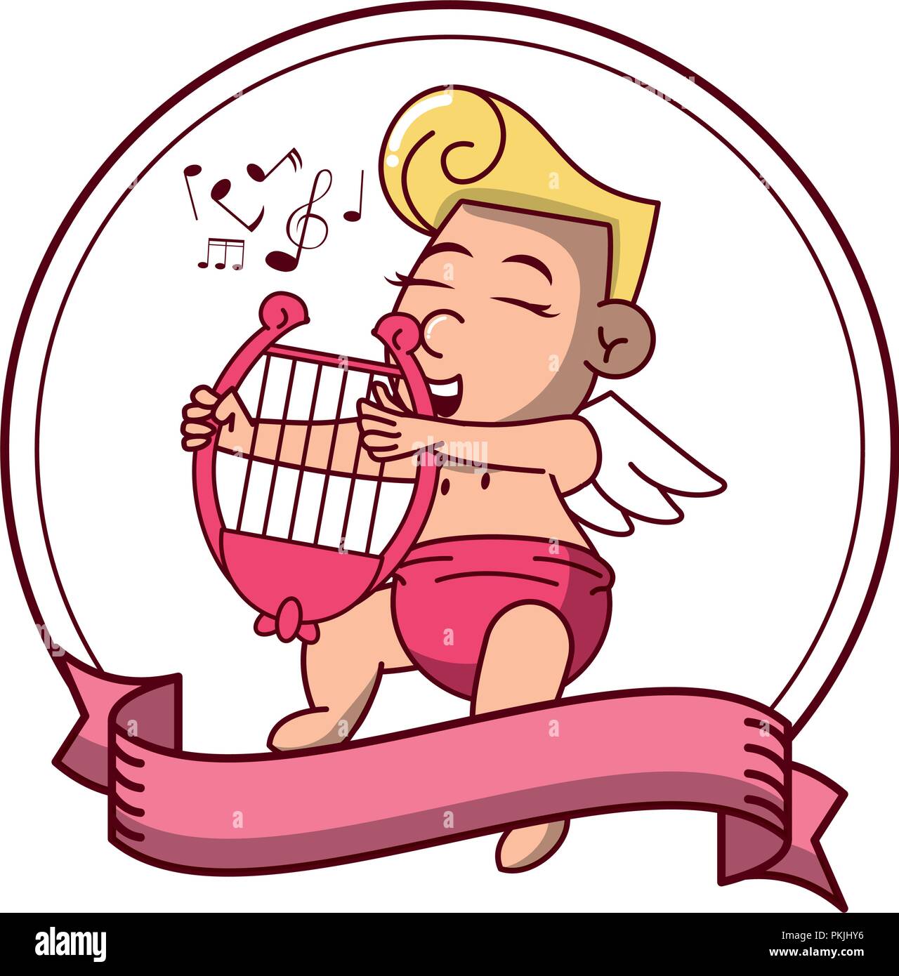 Cupid with harp on round emblem Stock Vector Image & Art - Alamy
