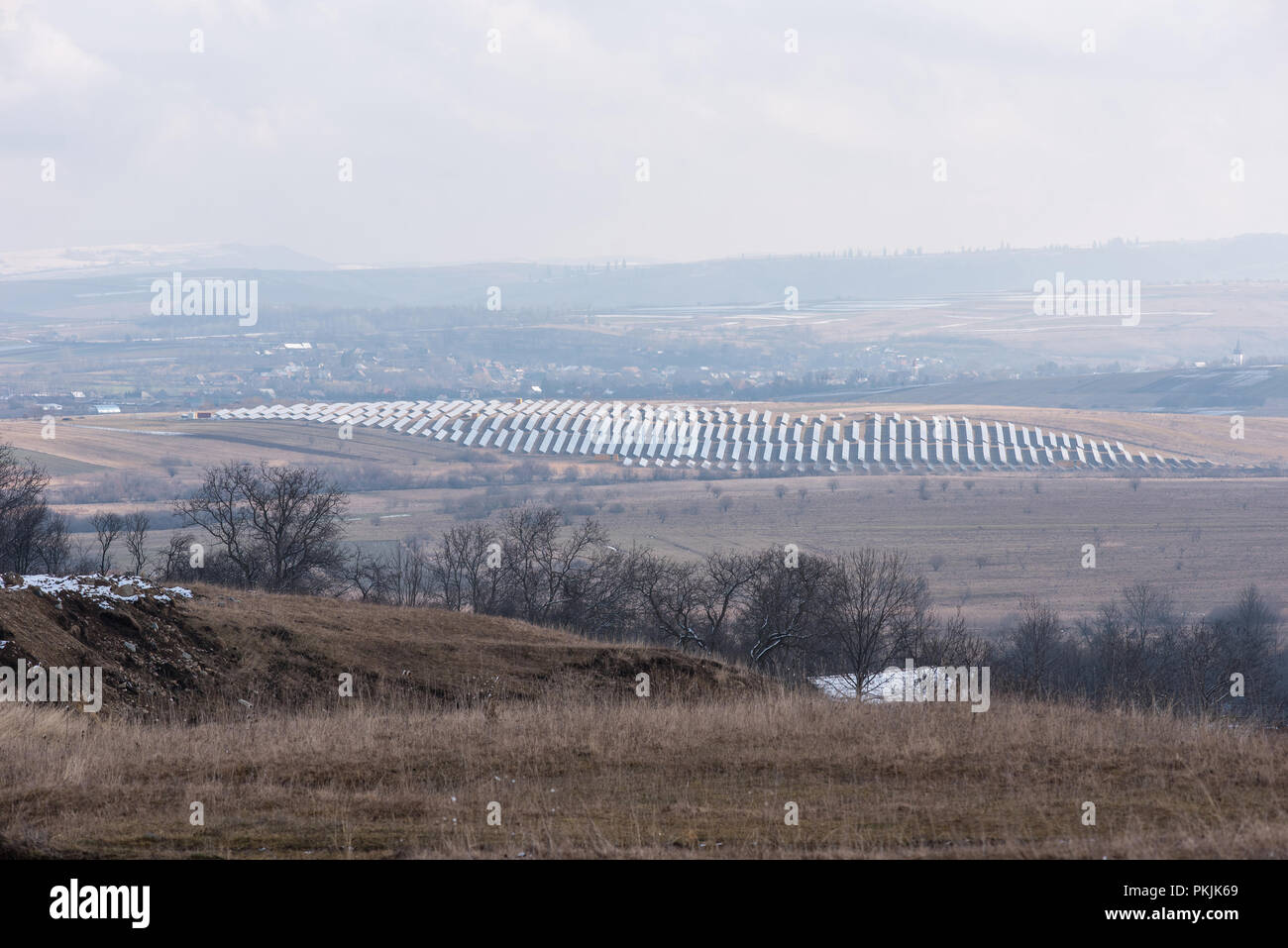 Solar panel park. Large photovoltaic power station. Ecological ...