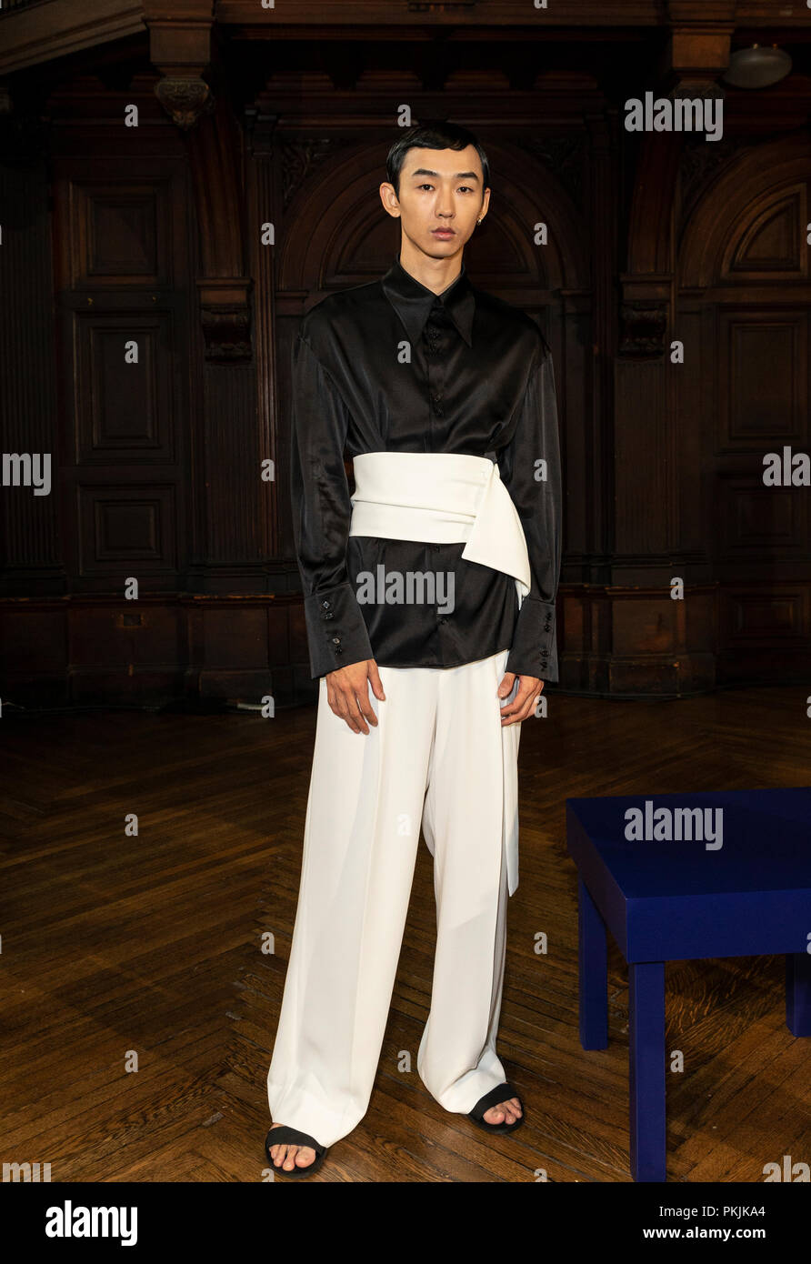 New York, NY - September 10, 2018: Model shows off dress by Moon Choi ...