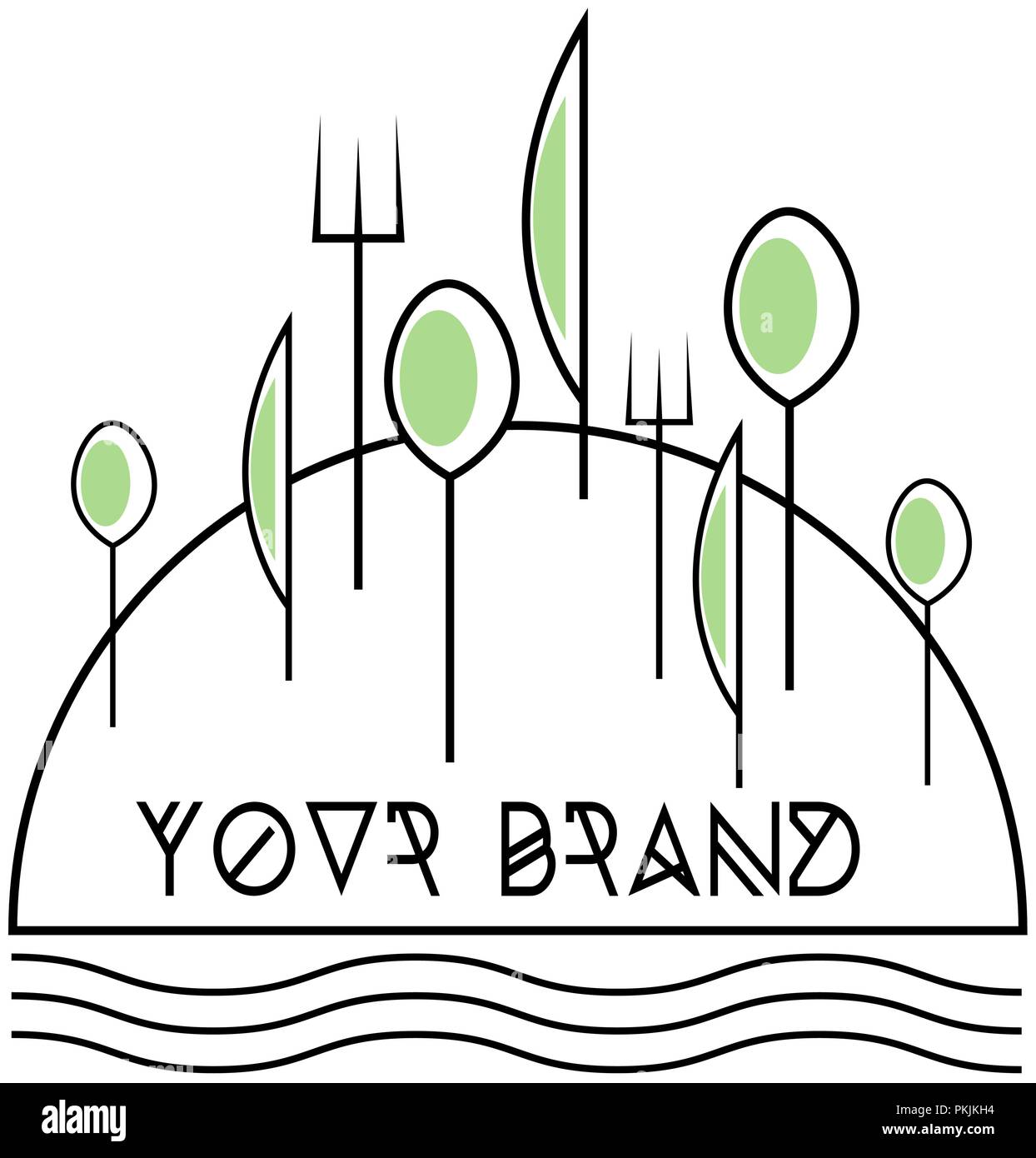 fork knife and spoon in the form of a forest on a hill minimalistic and ...