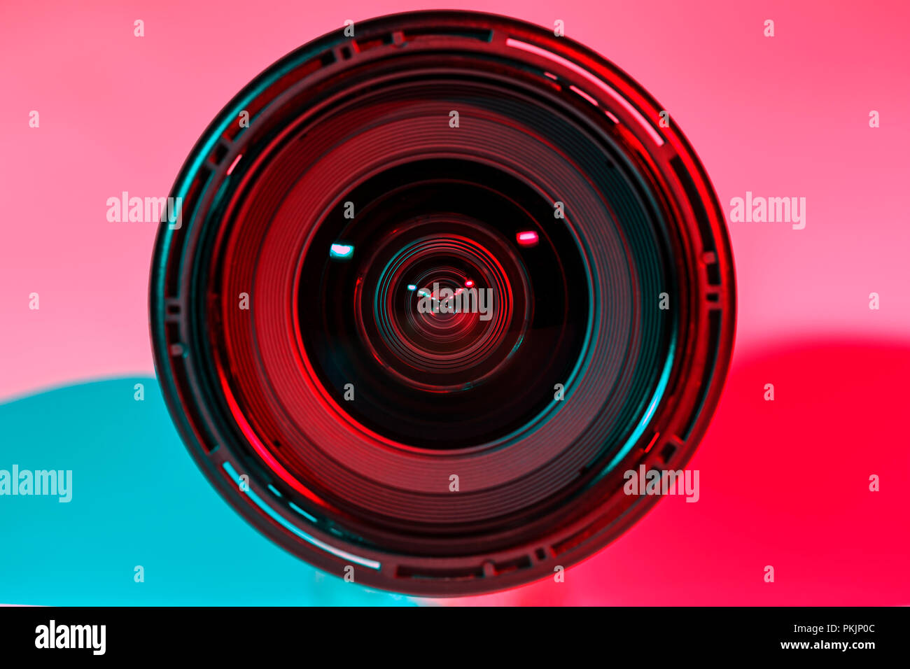 Front of lens camera and light shade color from two flash Stock Photo ...