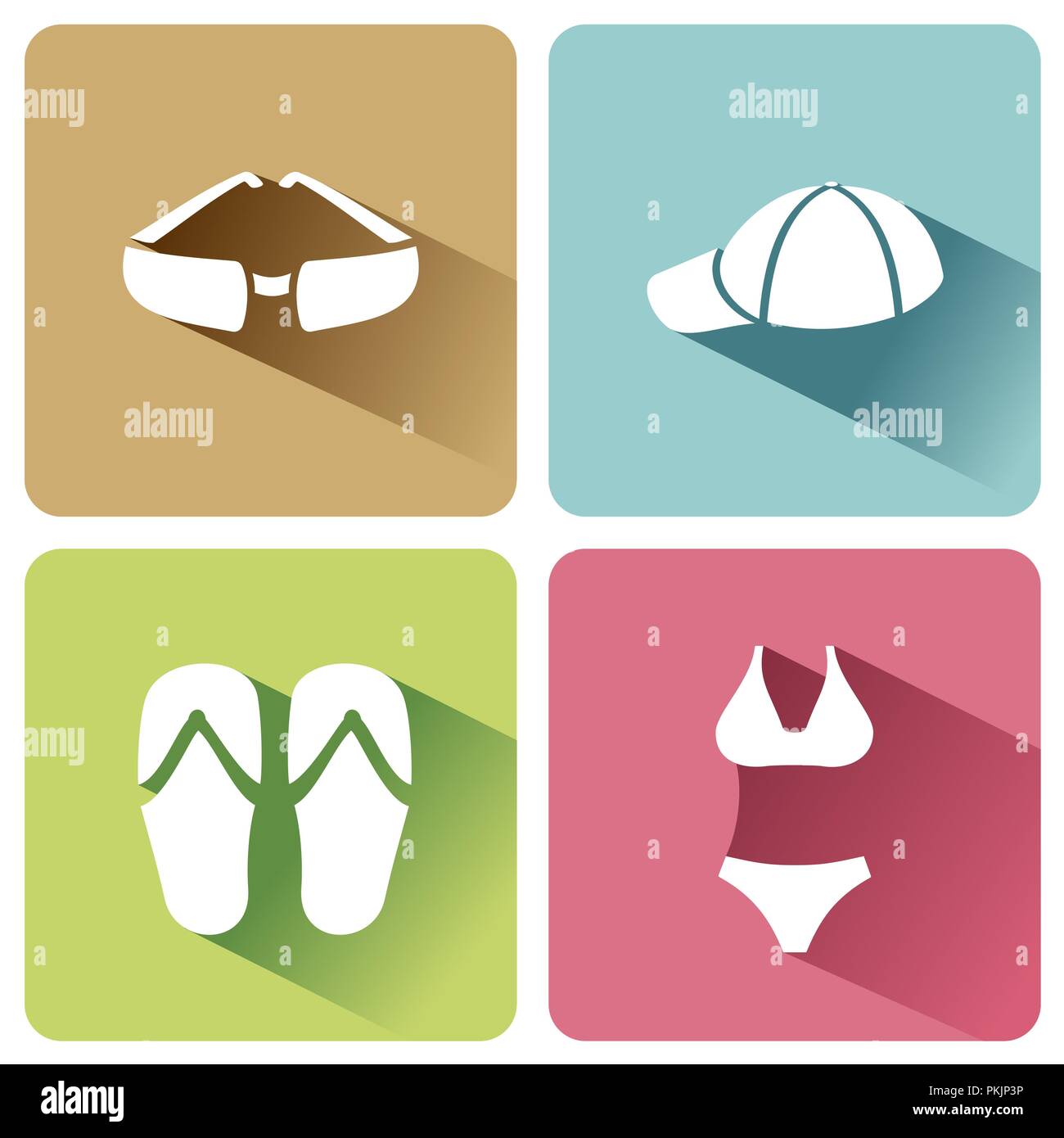 Summer clothes icons with shadow on a white background. Vector ...