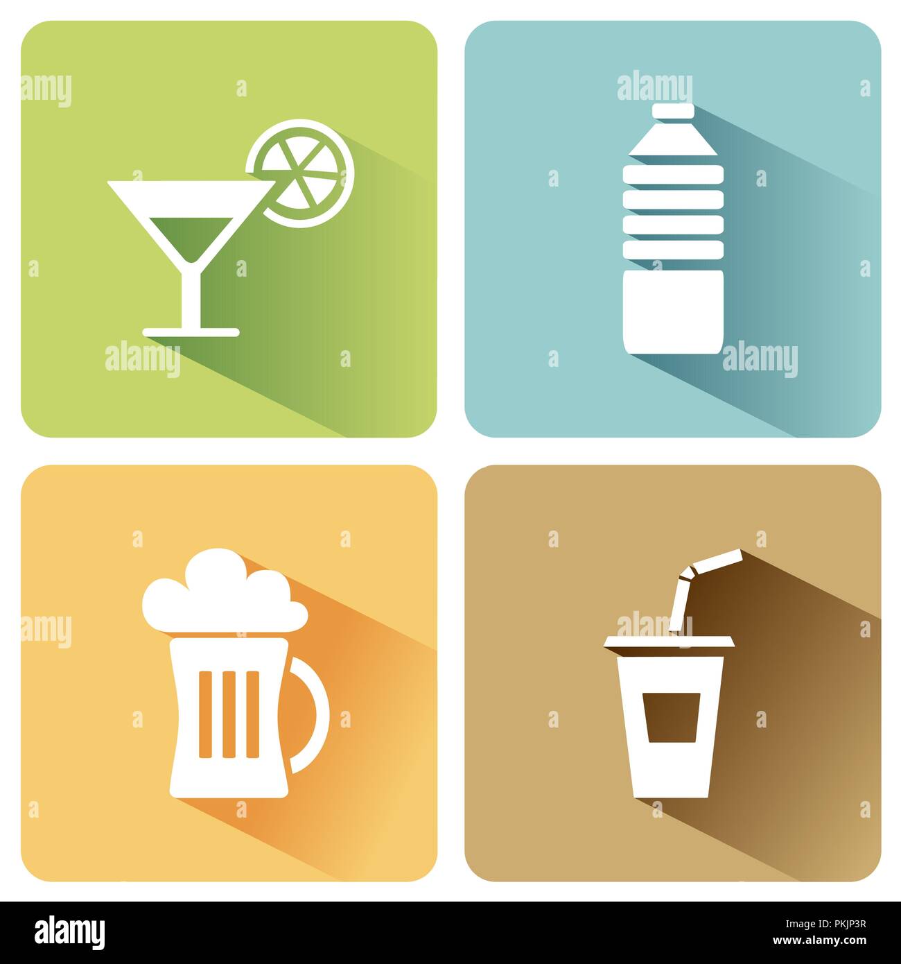 Summer drinks icons with shadow on a white background. Vector ...