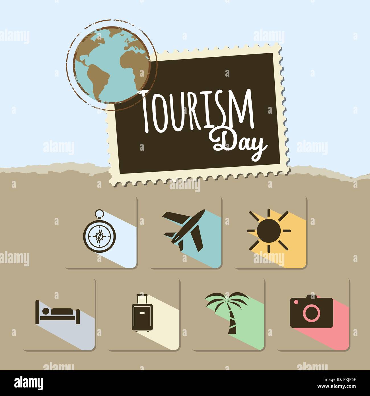 World Tourism day card on blue and brown background. Vector ...