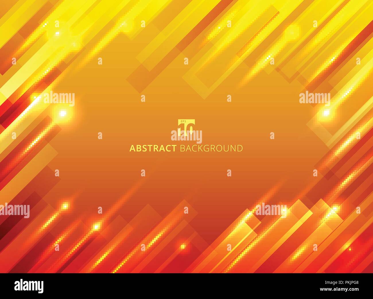 Abstract geometric motion with lighting glow sparkle on yellow and red ...