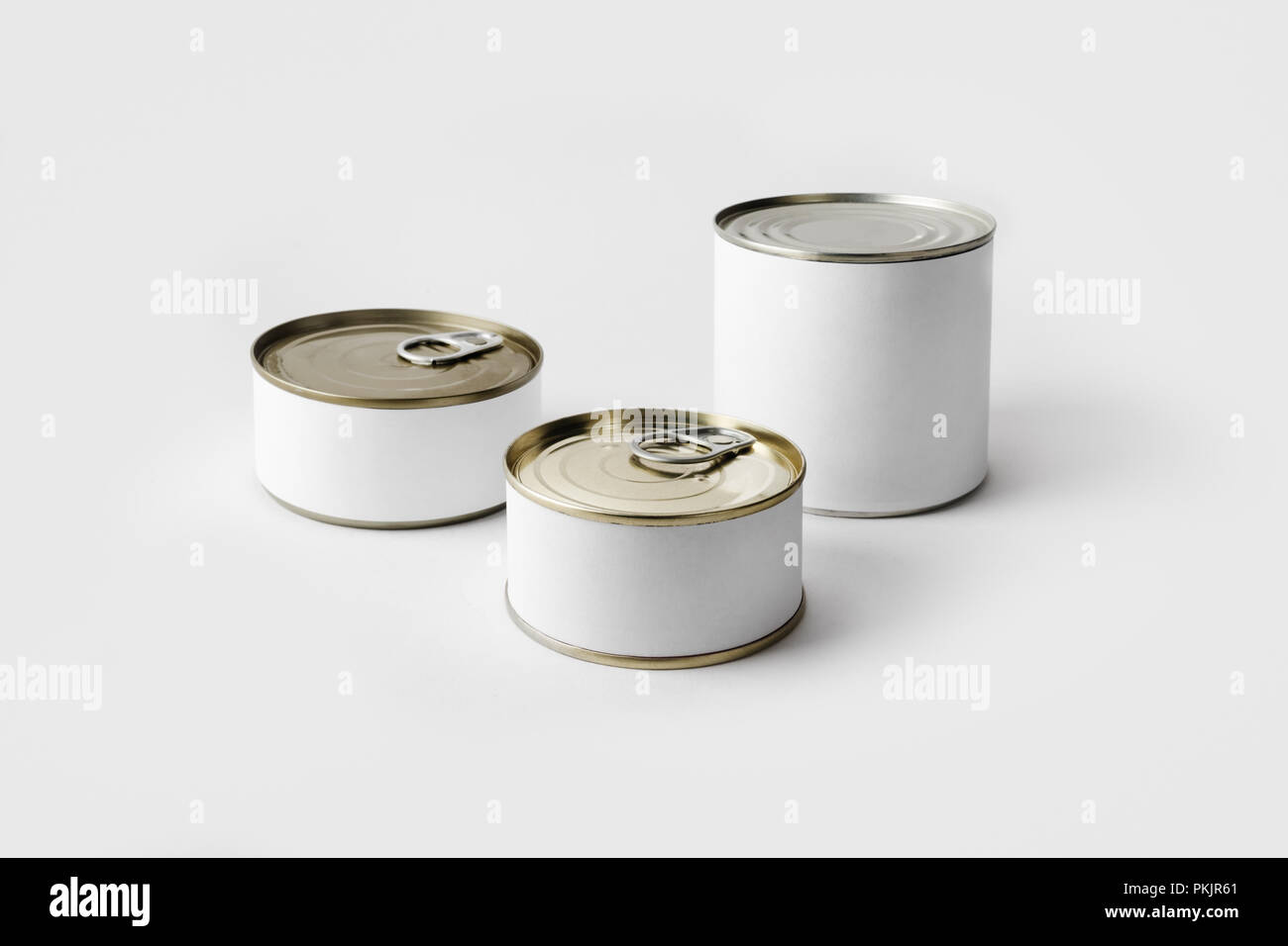 Food tin cans with blank white labels. Ready for your design Stock ...