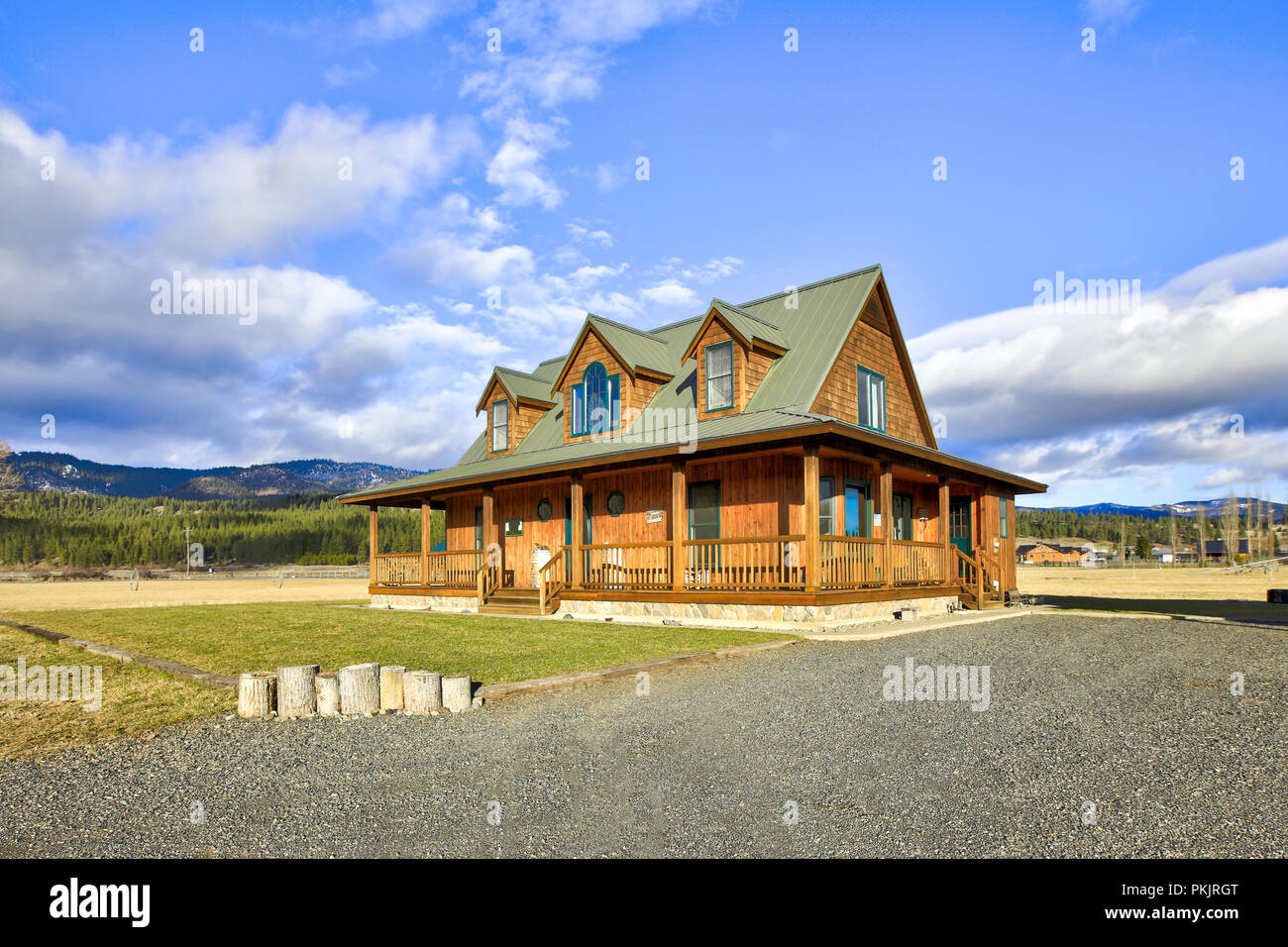 Lovely ranch house in the mountain valley. Northwest, USA Stock Photo ...