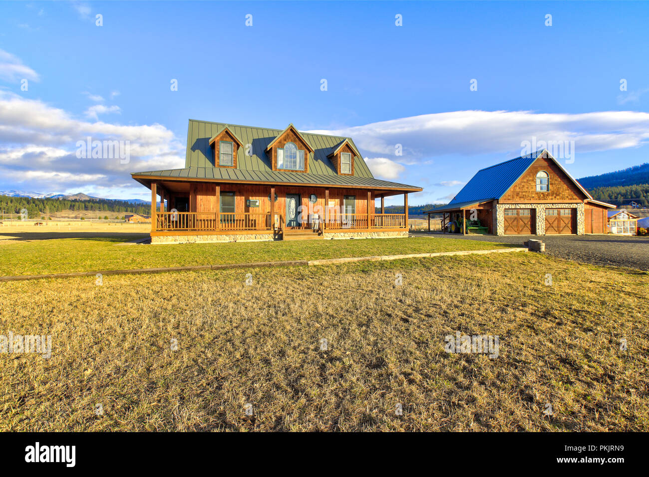 Lovely ranch house in the mountain valley. Northwest, USA Stock Photo ...