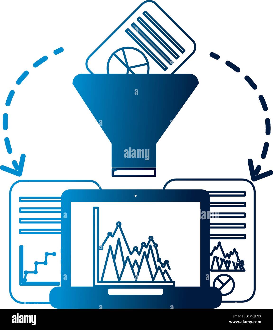 laptop with funnel document transfer information vector illustration ...