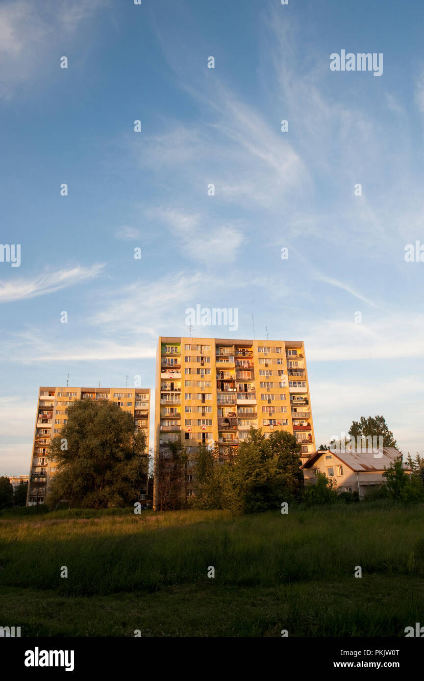 A communist-era housing block in Wolomin, in the Warsaw outskirts Stock ...