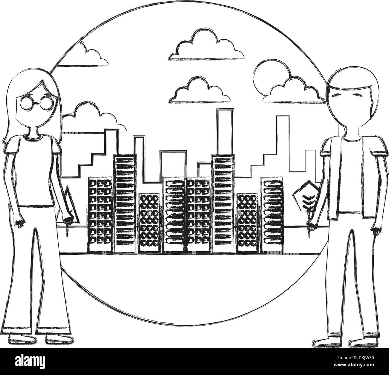 couple standing together in the outdoors vector illustration hand ...
