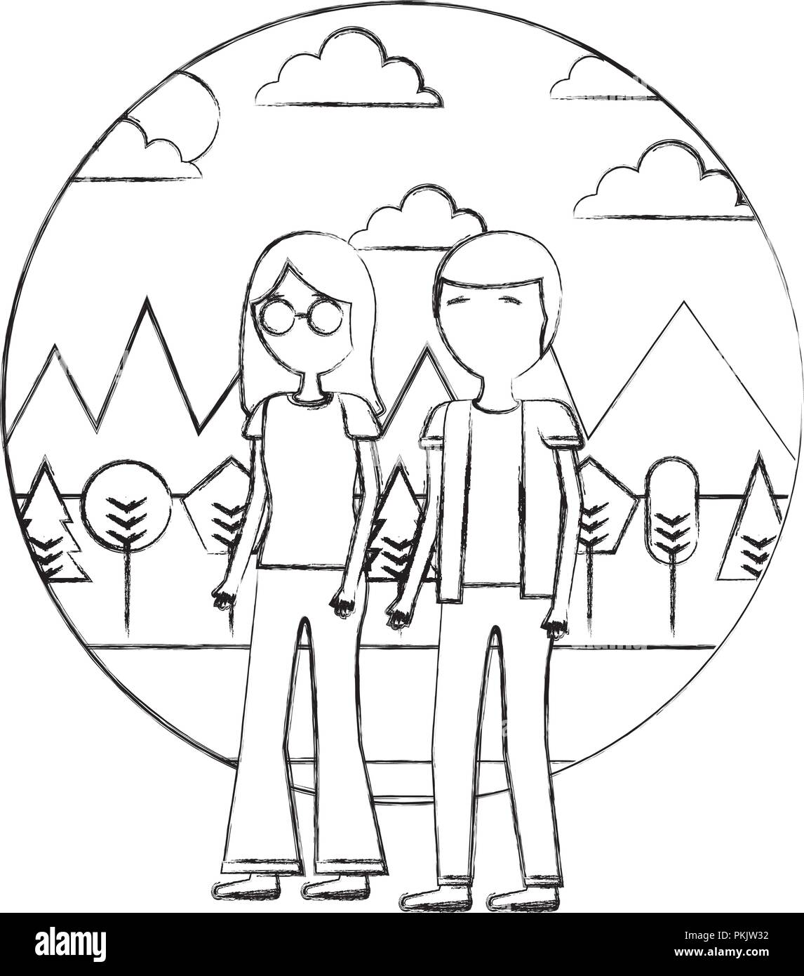couple standing together in the outdoors vector illustration hand ...