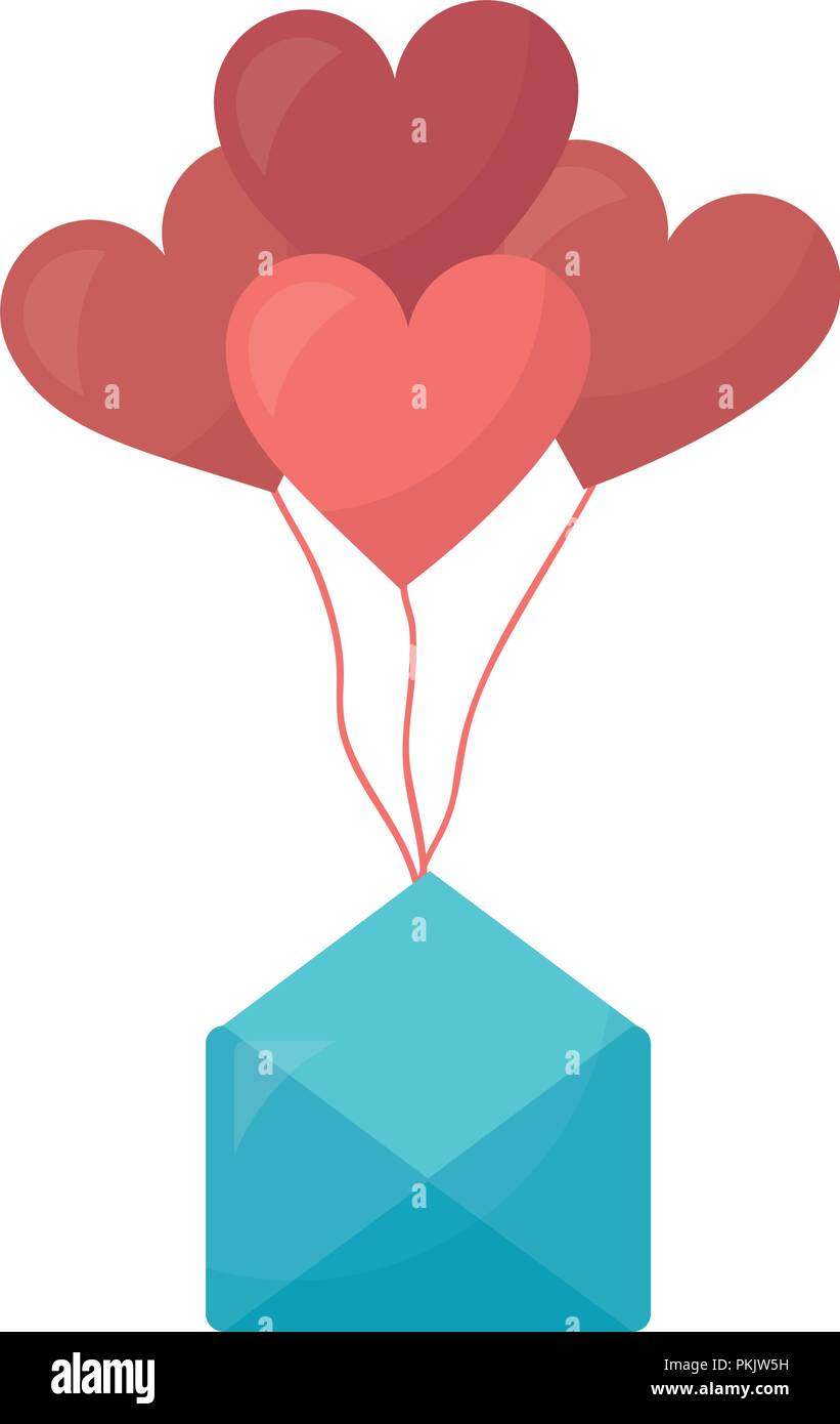 envelope mail with balloons air in heart shape vector illustration ...