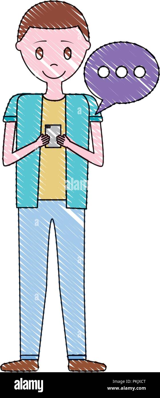 young man standing with mobile message vector illustration Stock Vector ...