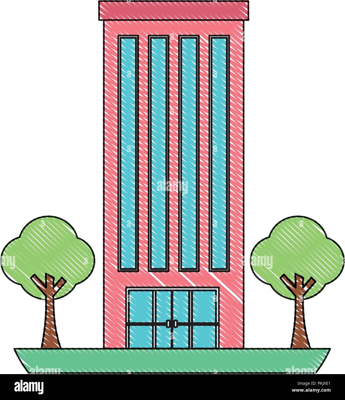 building architecture facade exterior trees vector illustration Stock ...
