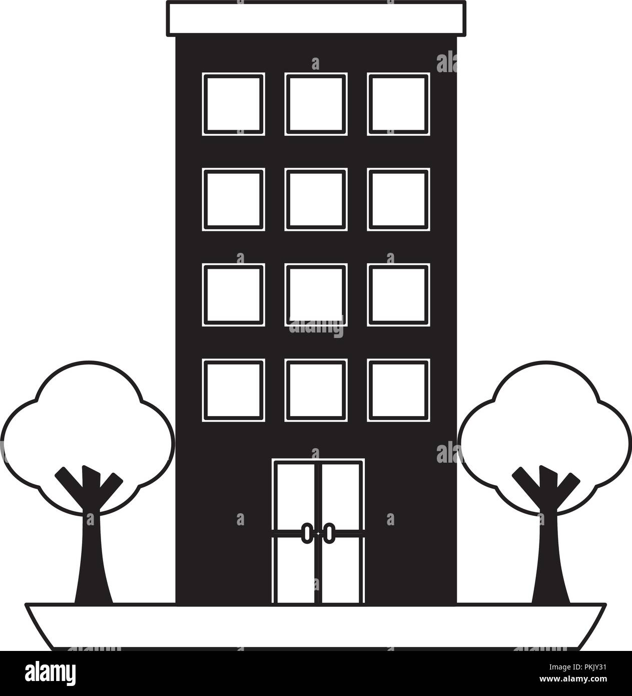 building structure with trees plants isolated icon Stock Vector Image ...