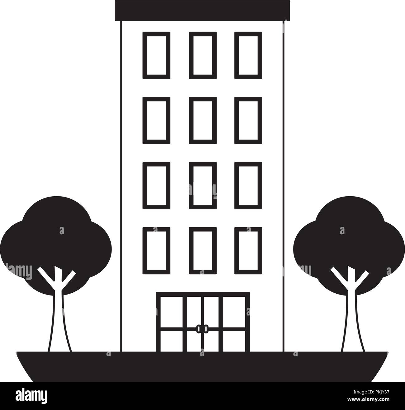 building structure with trees plants isolated icon Stock Vector Image ...