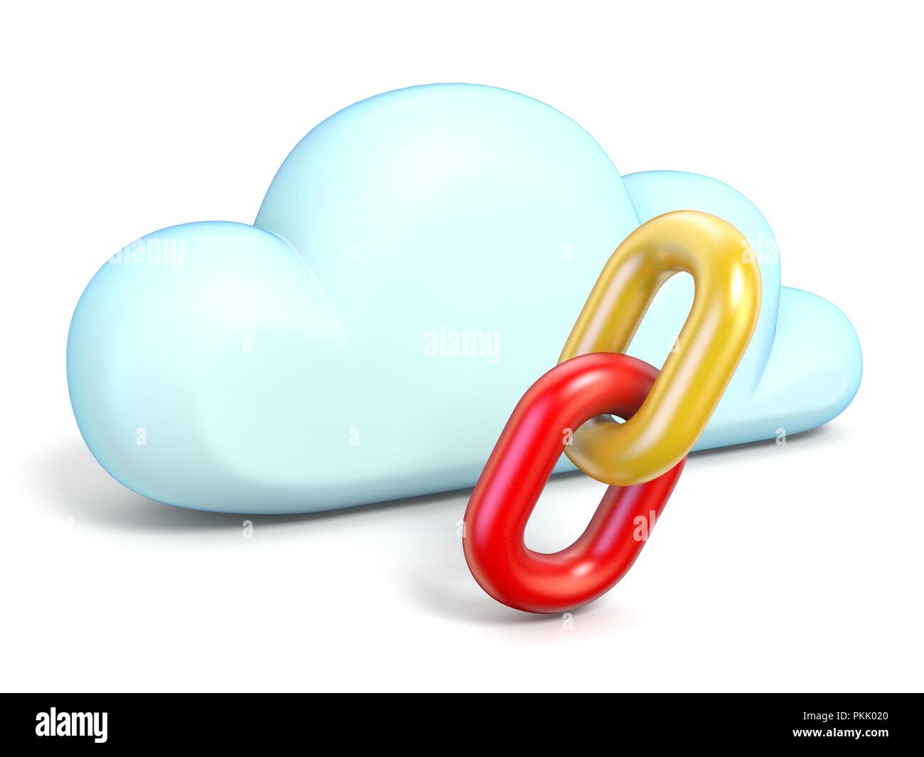 Cloud icon with chain links 3D rendering isolated on white background ...
