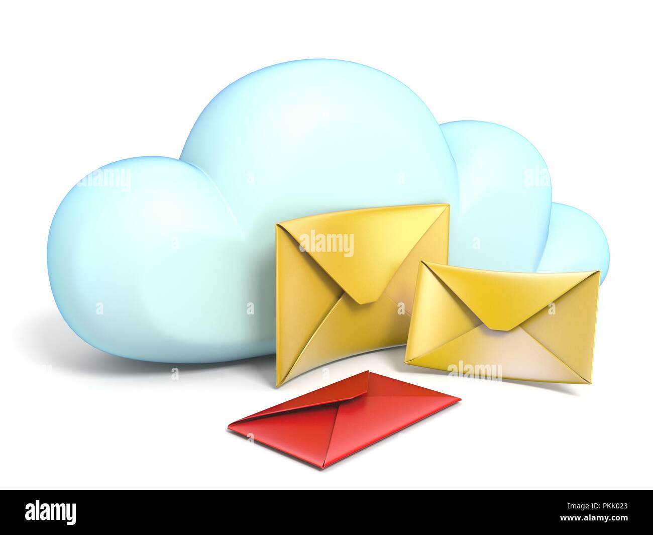 Cloud icon with mails envelopes 3D rendering isolated on white ...