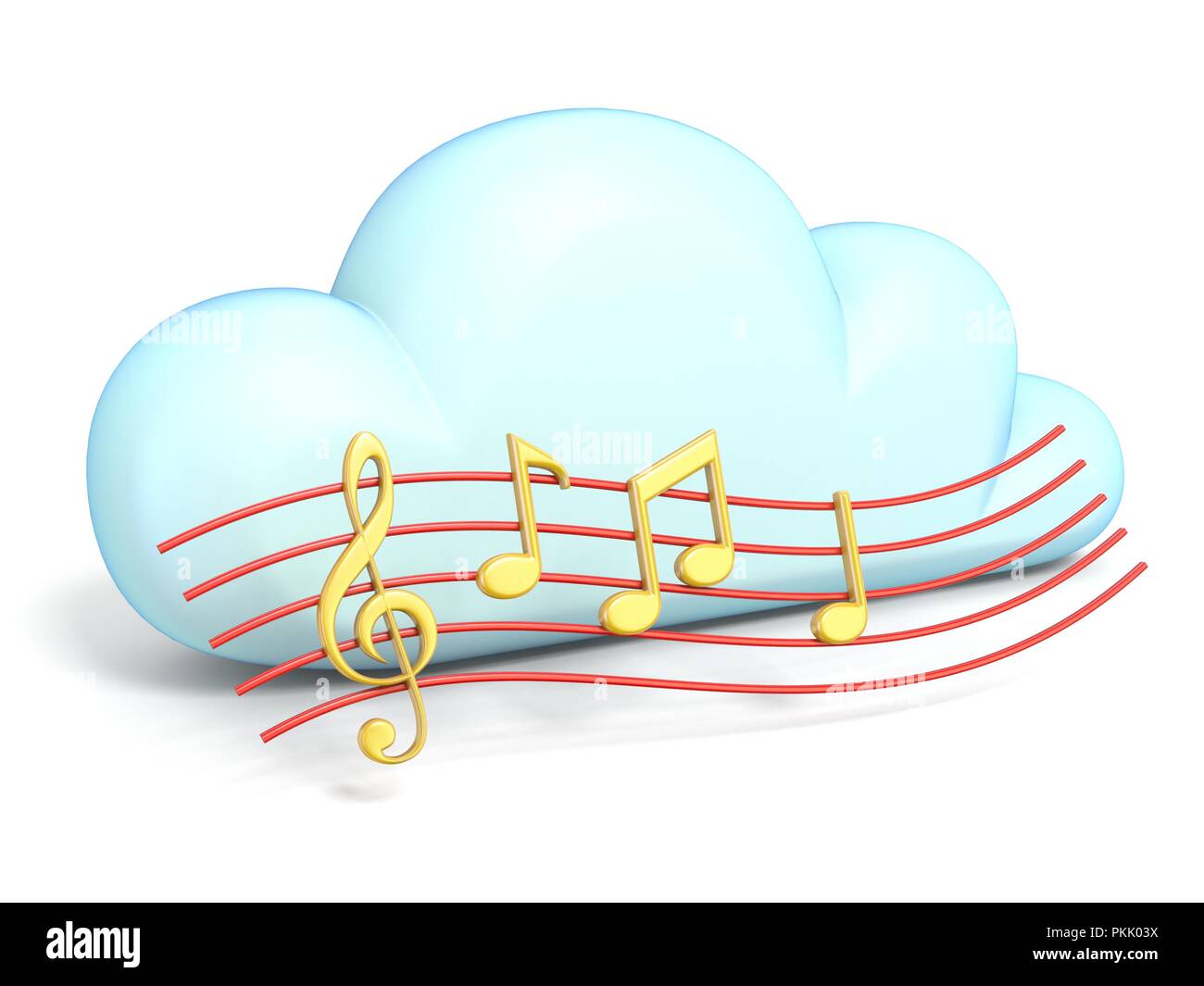 Cloud icon with music notes 3D rendering isolated on white background ...