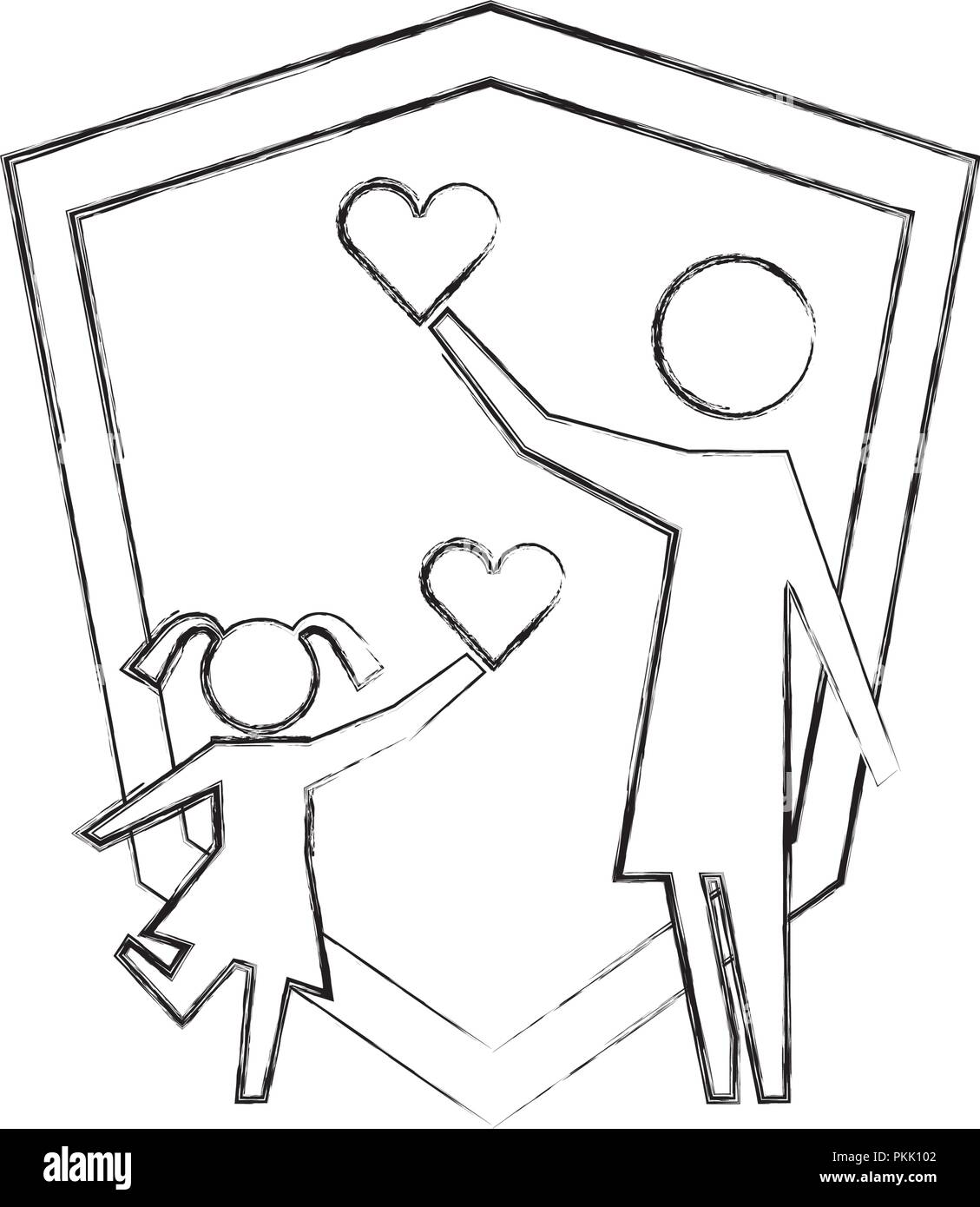parent mom and daugther with hearts shield protection Stock Vector ...