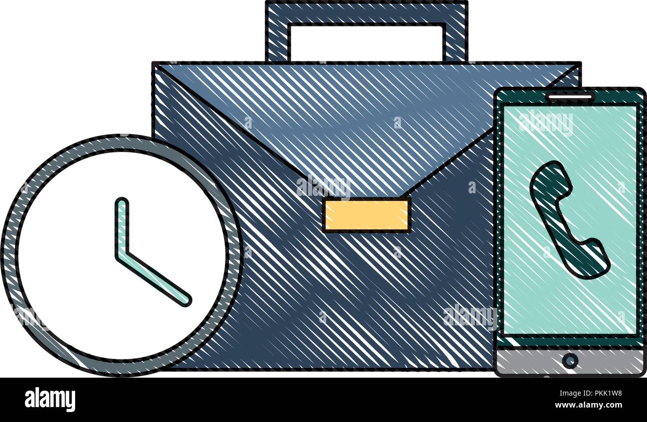 business briefcase office clock and smartphone telephone Stock Vector ...