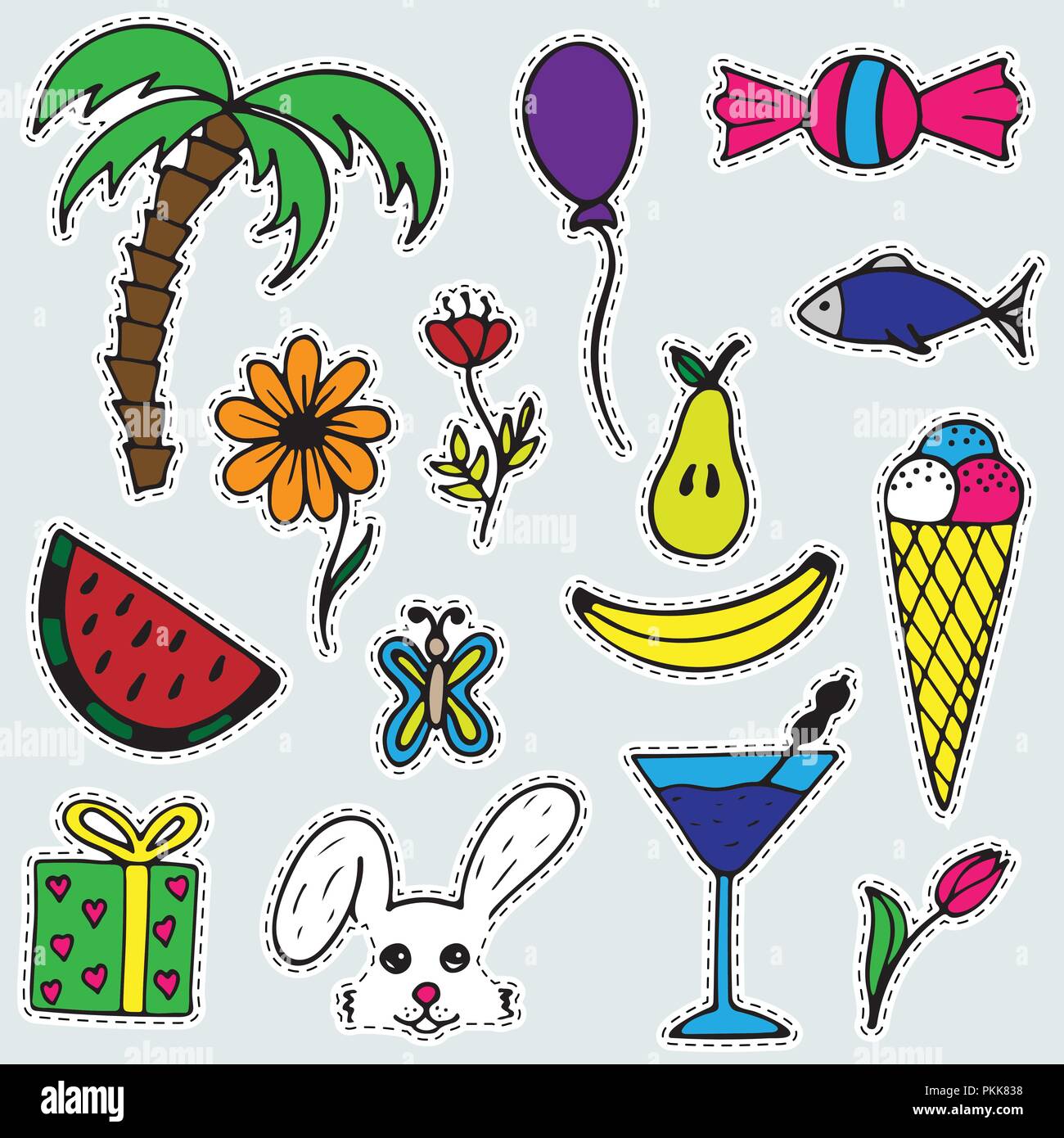 Vector set of lovely hand-drawn stickers. Isolated illustrations Stock ...