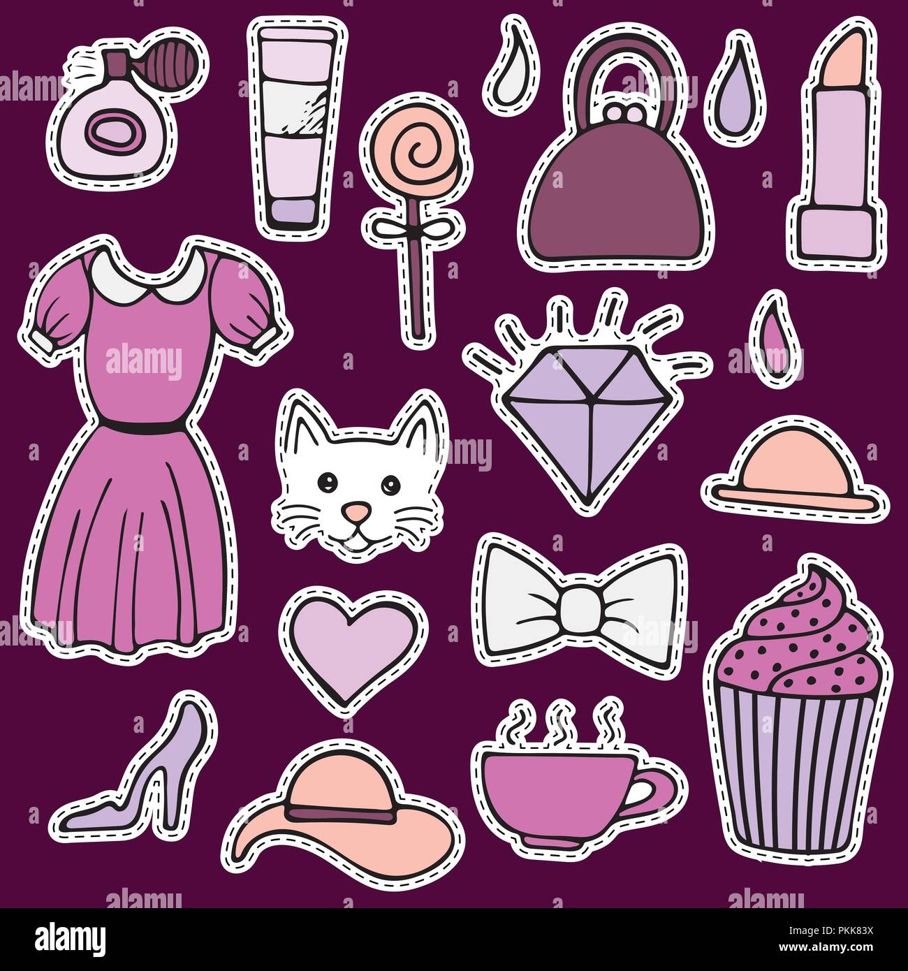 Vector set of lovely hand-drawn stickers. Isolated illustrations Stock ...