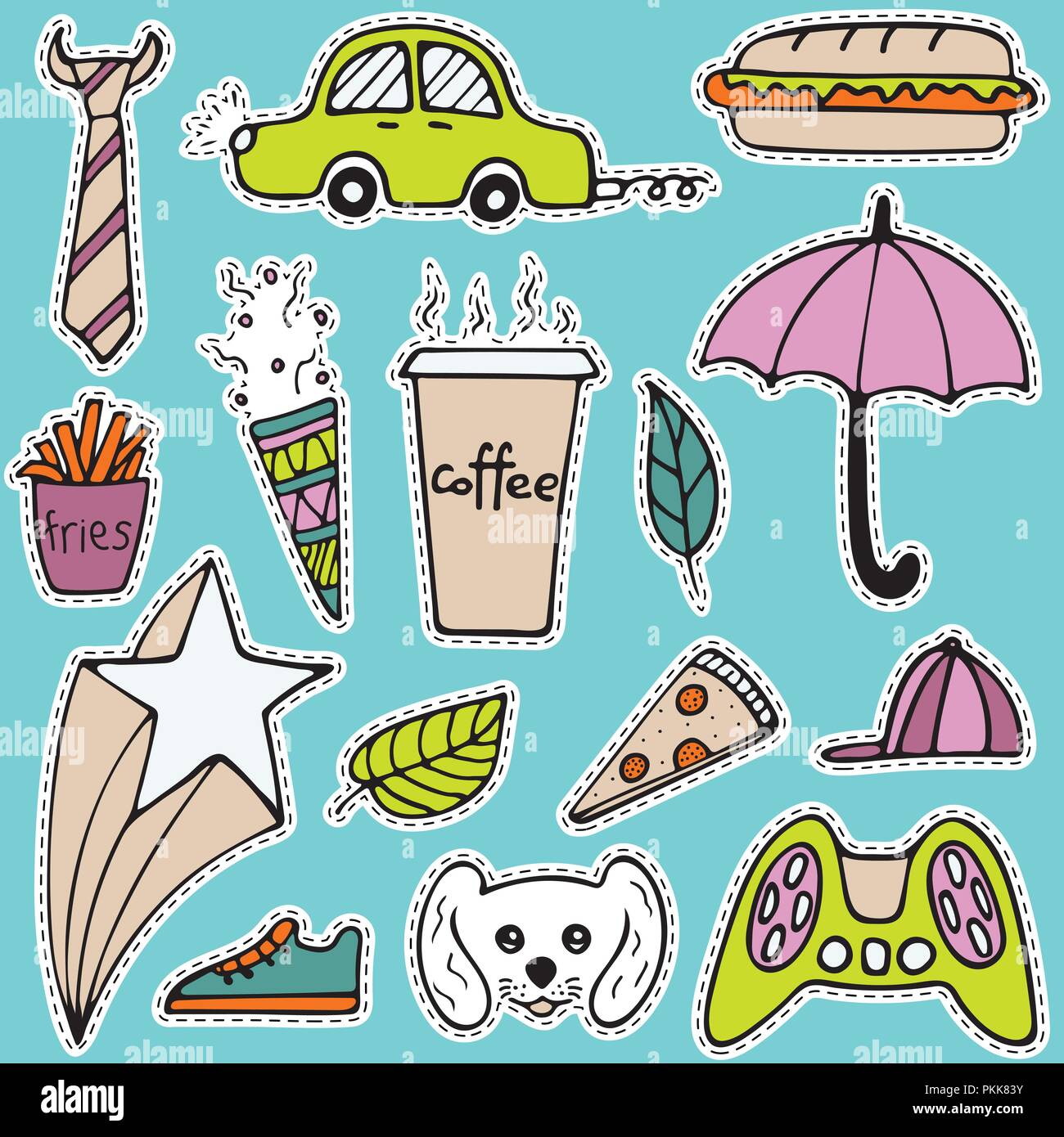 Vector set of lovely hand-drawn stickers. Isolated illustrations Stock ...