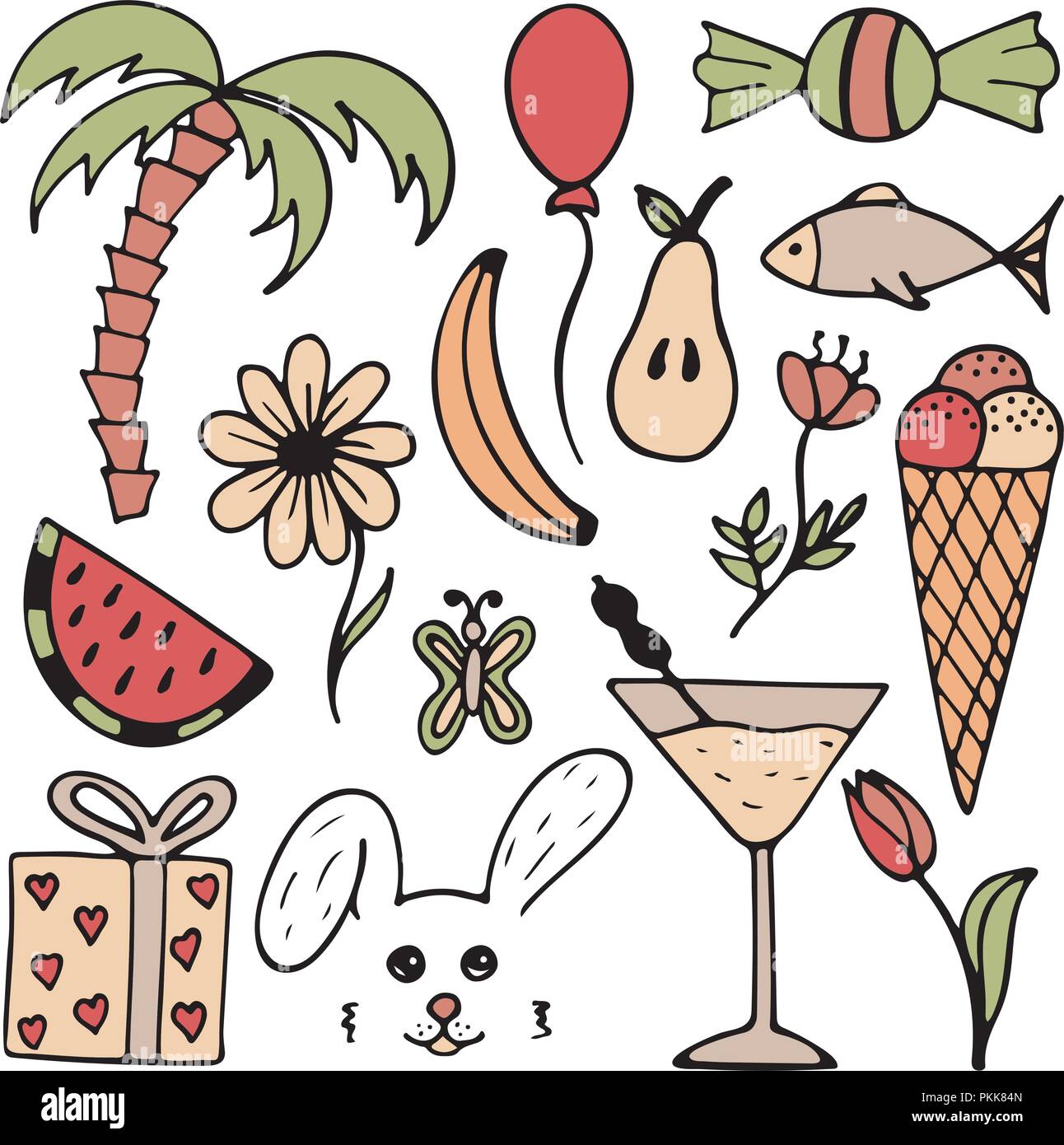 Vector set of lovely hand-drawn stickers. Isolated illustrations Stock ...