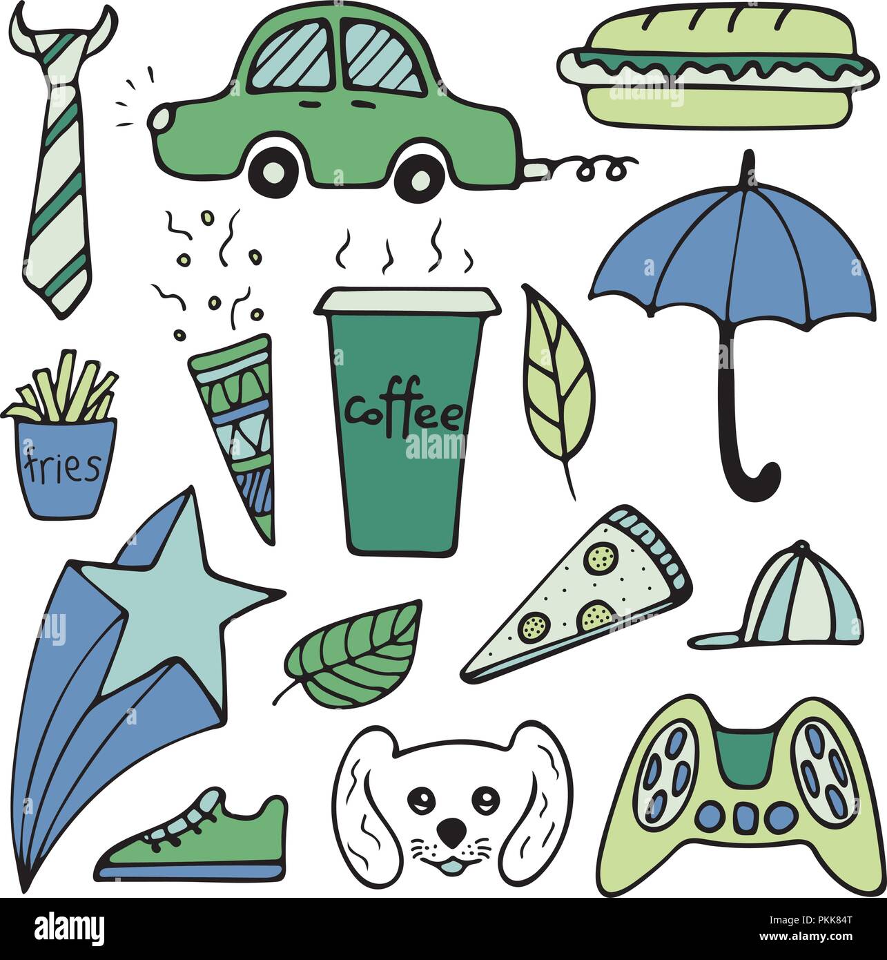 Vector set of lovely hand-drawn stickers. Isolated illustrations Stock ...