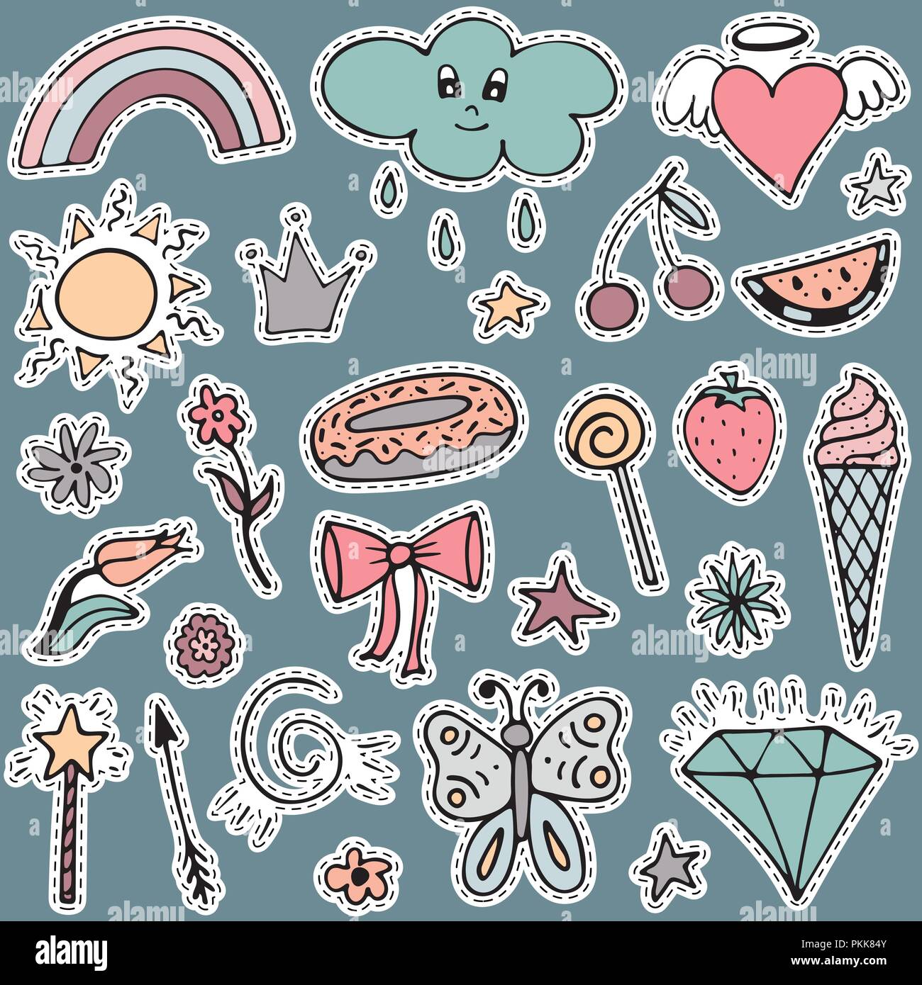 Vector set of lovely hand-drawn stickers. Isolated illustrations Stock ...