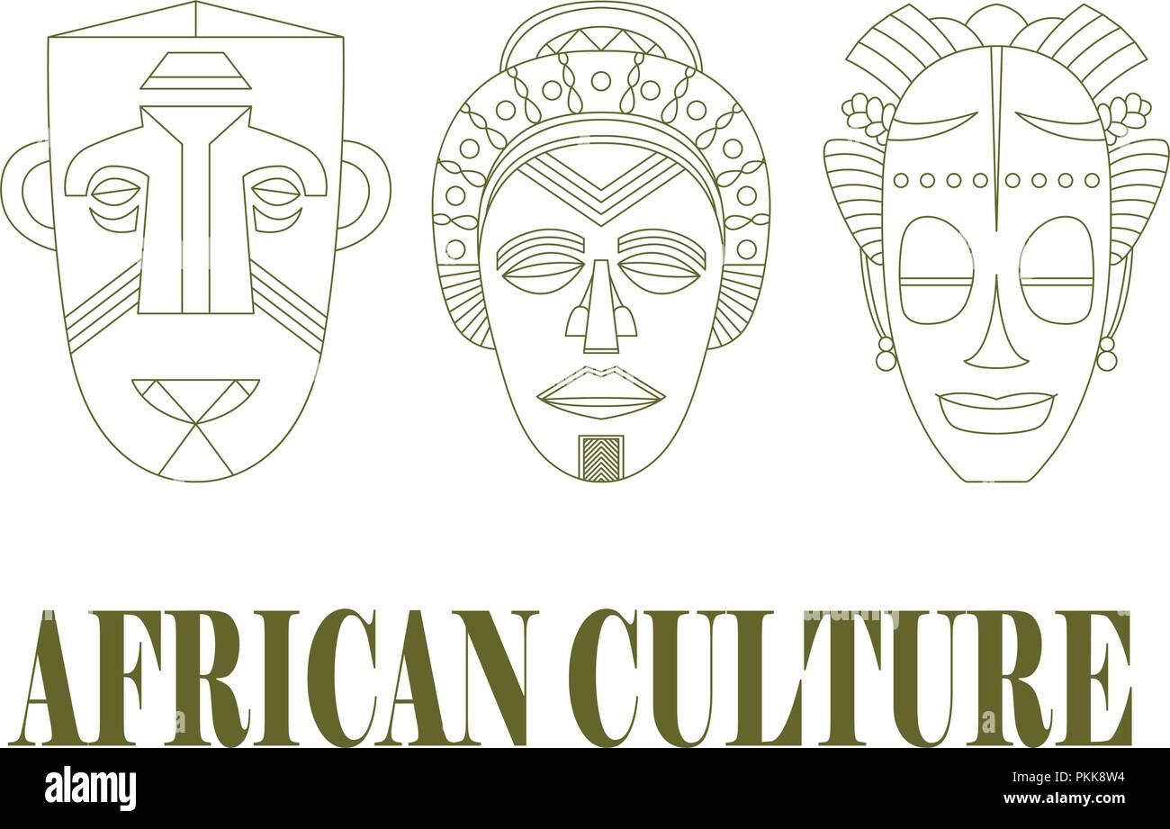 Set of three traditional African masks on a white background Stock ...