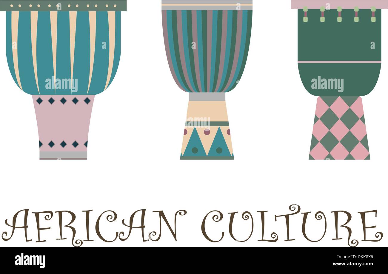 Set of three traditional African drums on a white background Stock ...