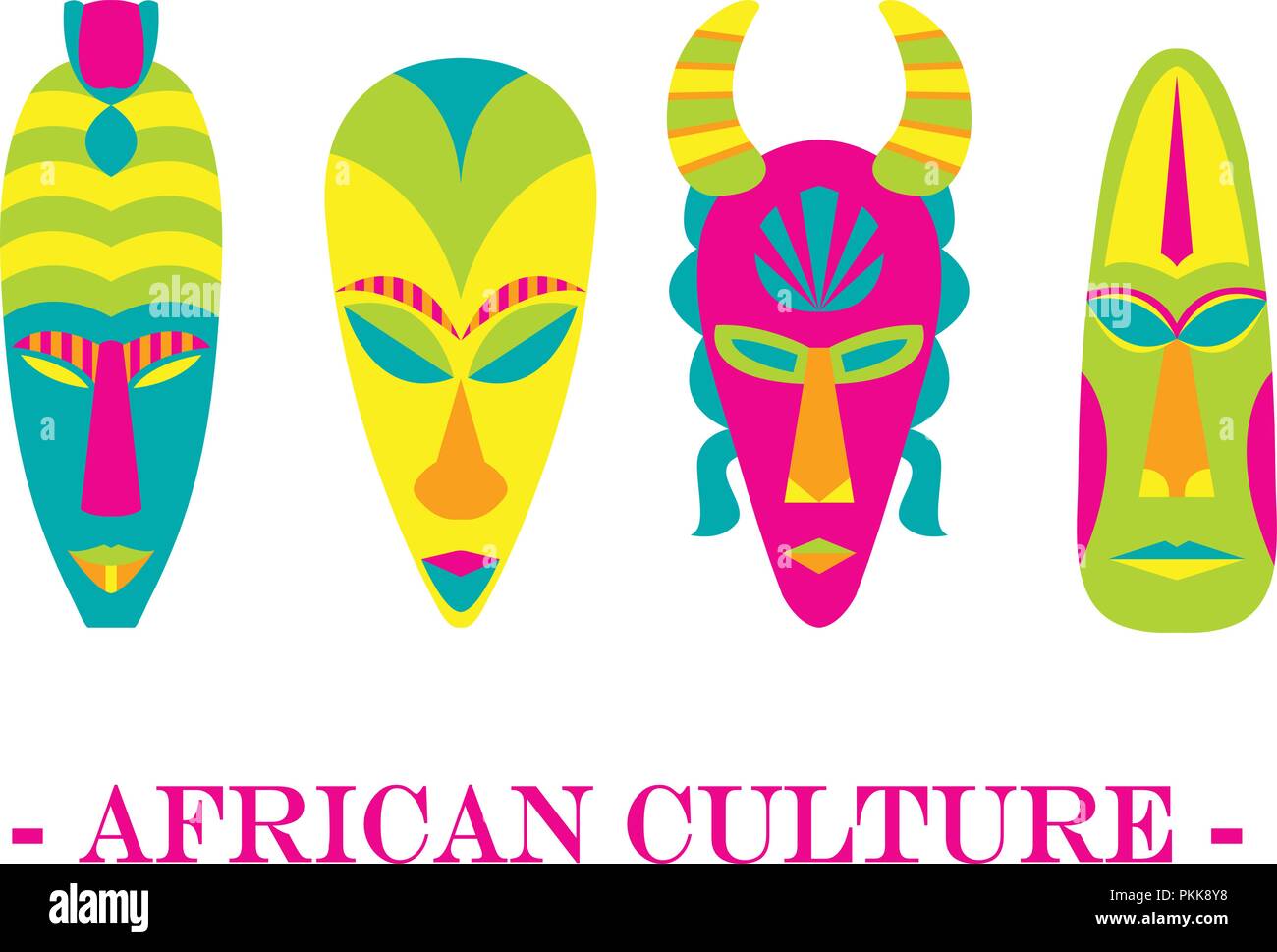 Set of four color traditional African masks on a white background Stock ...