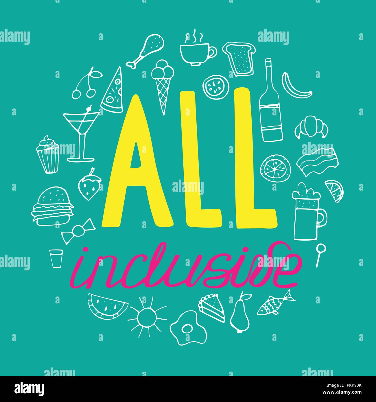 Unique hand-drawn lettering with doodles - ALL inclusive. Turquoise ...